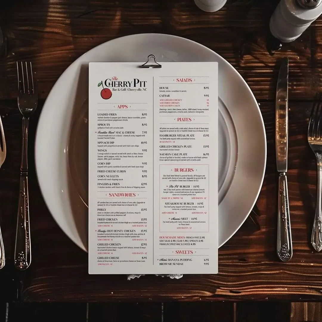 The Cherry Pit Menu - Updated November 2025
