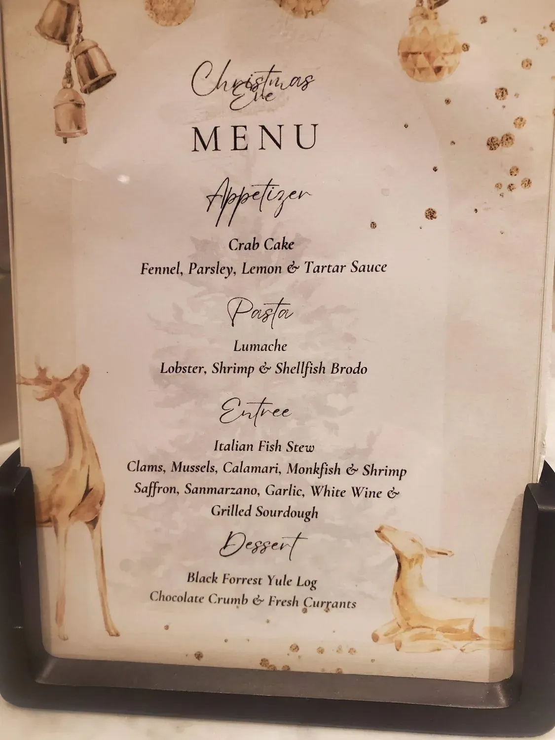 Sogno Menu - Updated November 2025
