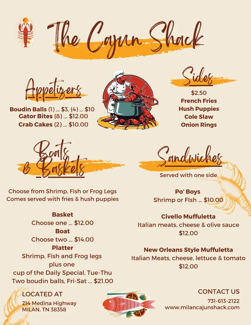 The Cajun Shack of Milan Menu - Updated October 2025