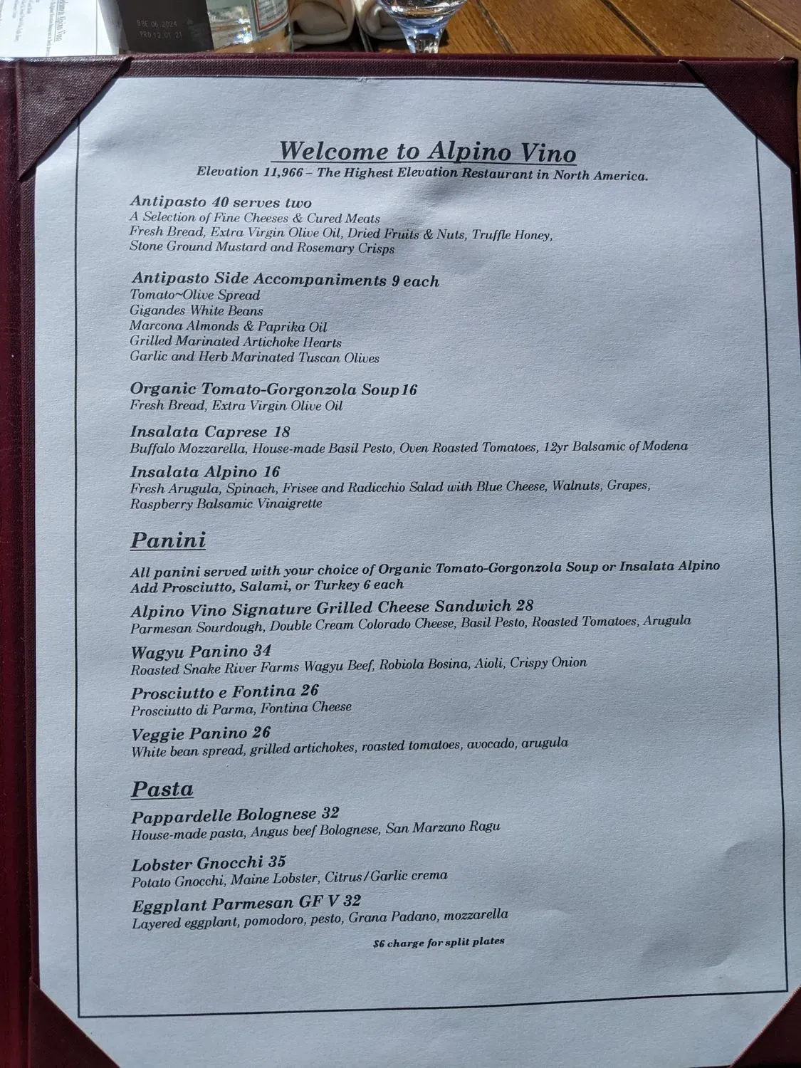 Alpino Vino Menu - Updated November 2025