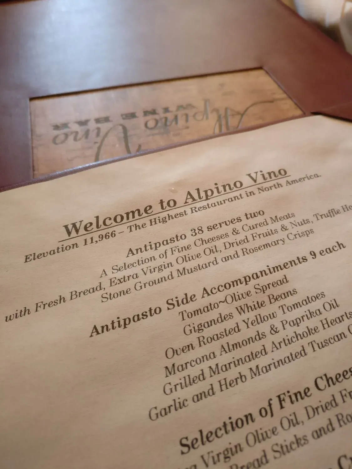 Alpino Vino Menu - Updated November 2025